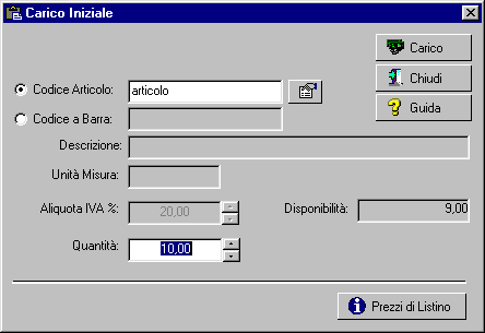 MAGAZZINO WEB - Programma di gestione magazzino - Carico Iniziale